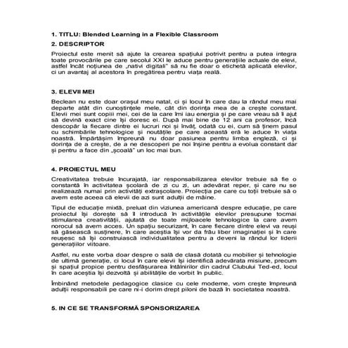 Proiect blended learning in a flexible classroom | DOCX