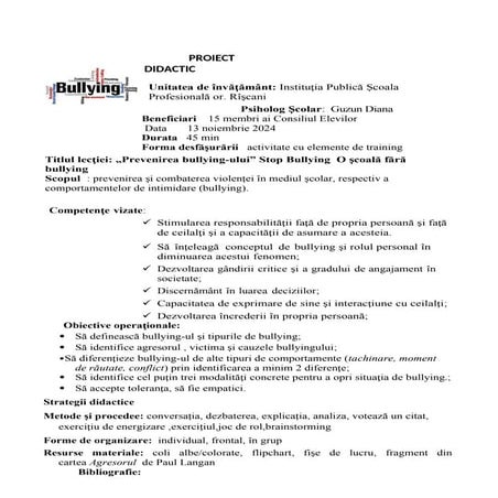proiect de lecție bullying.docxxxxxxxxxx | PDF