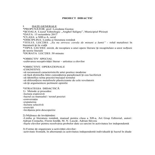 Proiect didactic | PDF