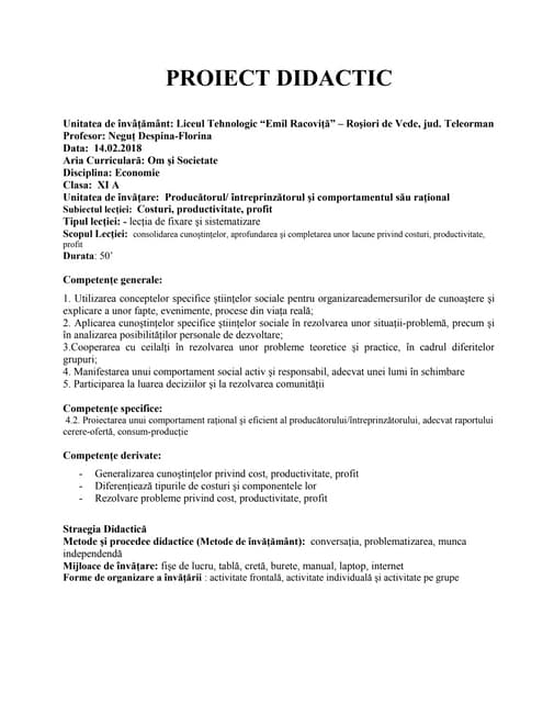 proiect-model.Proiect didactic la matematică, Calcul algebric.doc
