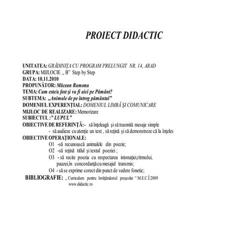 Proiect didactic | DOCX