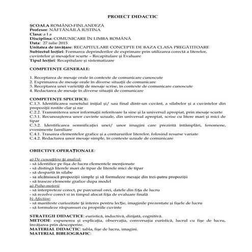 Proiect didactic scoala finlandeza | DOC