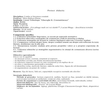 Proiect didactic xi b (1) | PDF