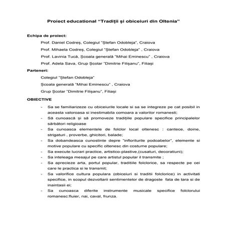 Proiect educational traditii | PDF