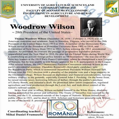 Woodrow Wilson ~ 28th President of the United States~ | PPTX