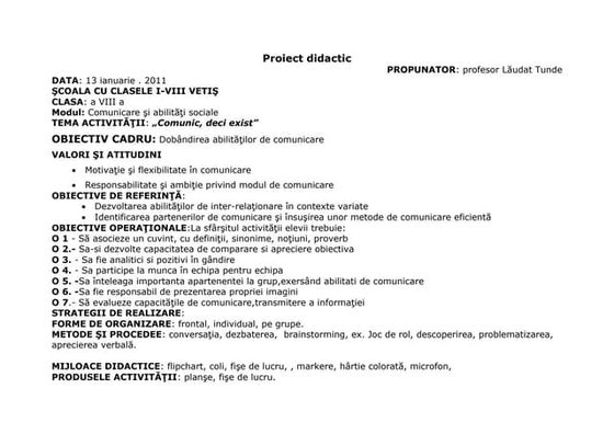 Proiect de lectie | PPT