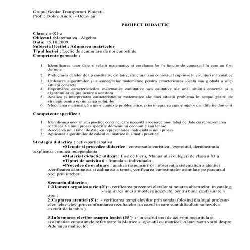 Proiect xi t1 matrice | PDF