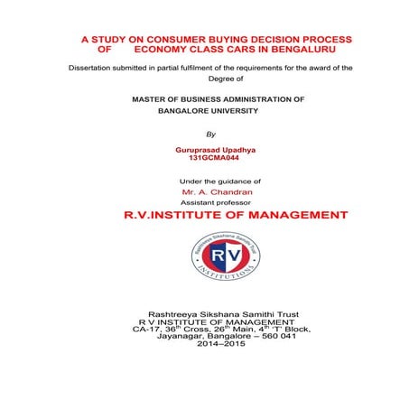 project on consumer buying decision process in purchasing economy class ...