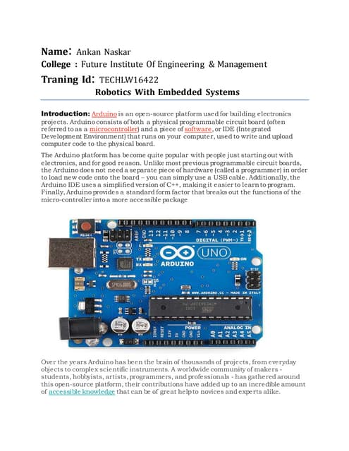 Powerpoint Presentation About The Parts Of Arduino Uno Ppt