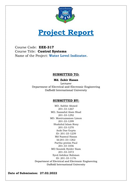 Project Report on Water Level Indicator | PDF