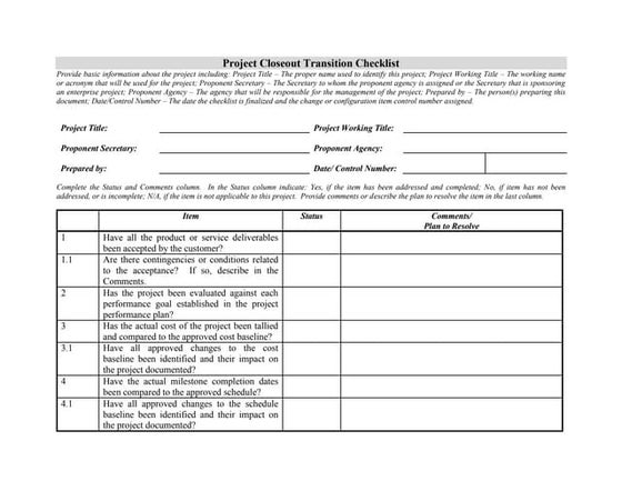 Project initiation transition checklist | PPT