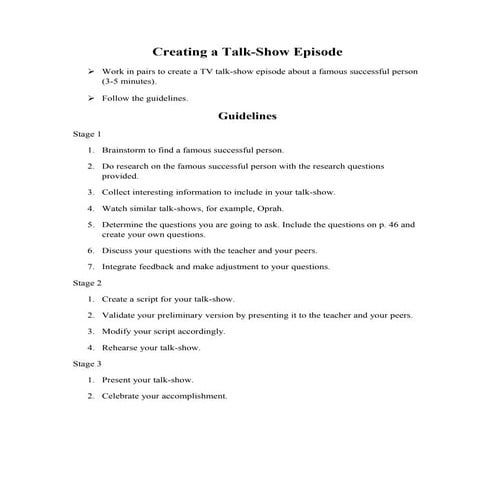 Project creating a talk show episode | DOC