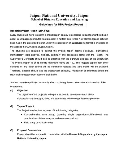 SMU BBA PROJECT GUIDELINES | PDF