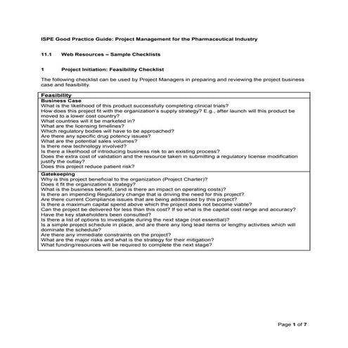 Pharmaceutical Project Management Checklist | PDF