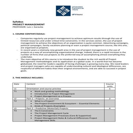Project-Management Syllabus guides to teaching | PDF