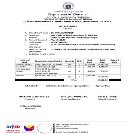 PROJECT PROFILE FORMAT FOR SCHOOLS AND BUSINESS | DOCX