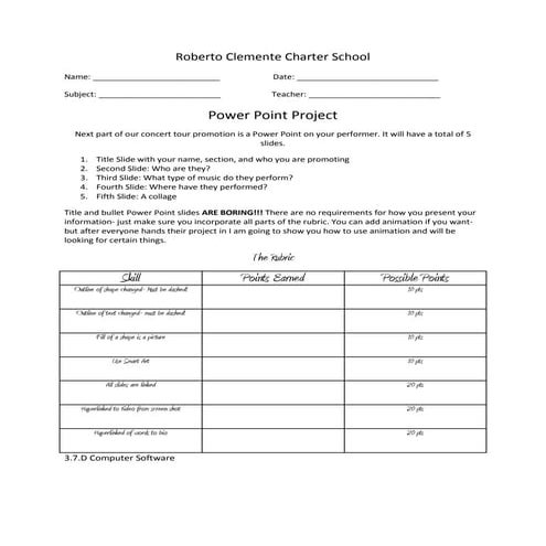 Senior Powerpoint Project rubric | DOCX | Technology & Computing