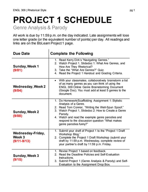 Project 1 schedule weeks 1 4 | PDF