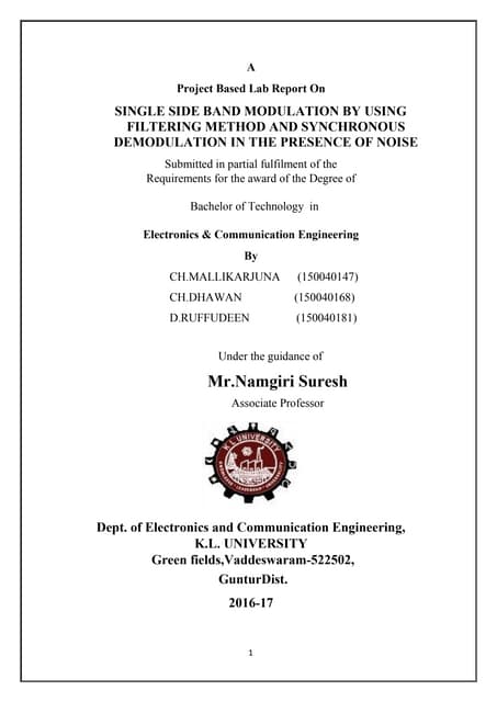 Double Side band Suppressed carrier (DSB-SC) Modulation and ...