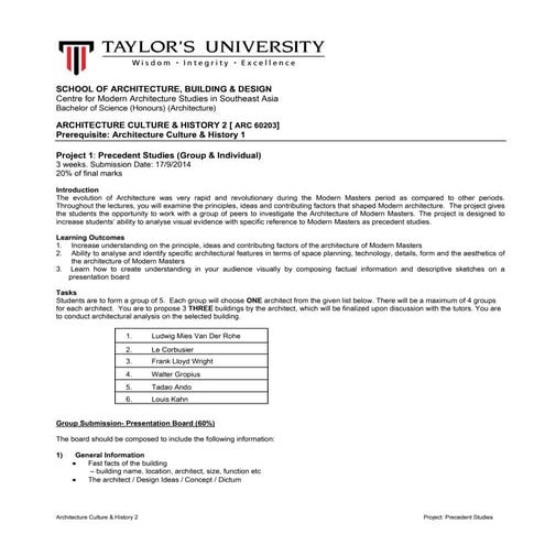 Project 1 brief precedent studies arch. culture and history 2 | PDF ...