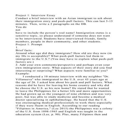 Project 1 Interview Essay Conduct a brief interview with an Asian.docx
