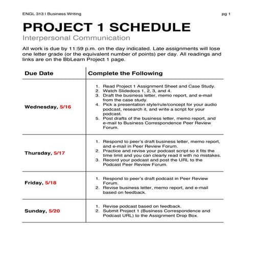 Project 1 Schedule | PDF