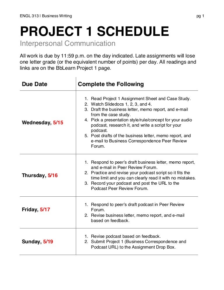 Project 1 Schedule