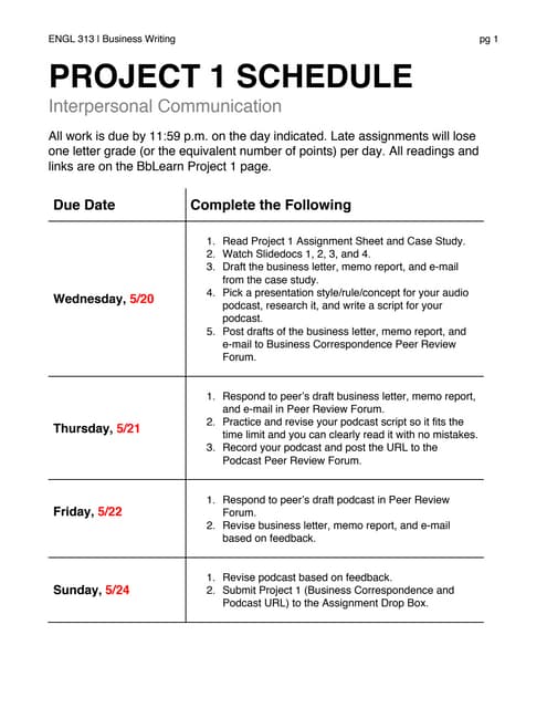Project 1 Schedule | PDF