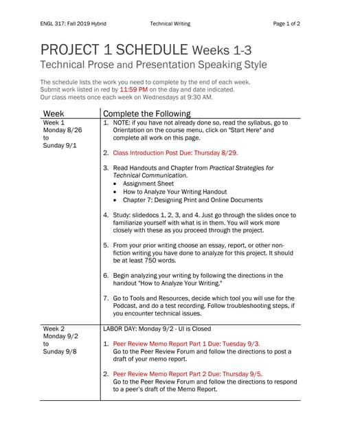 Project1 schedule engl317_spring | PDF