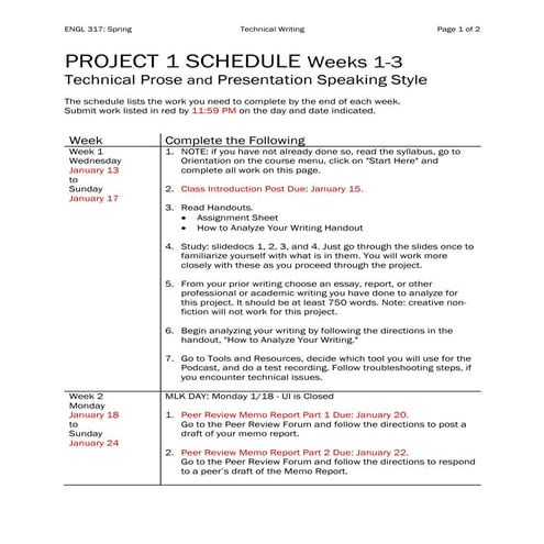 Project1 schedule engl317_spring | PDF