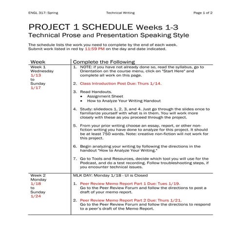 Project1 schedule engl317_spring | PDF
