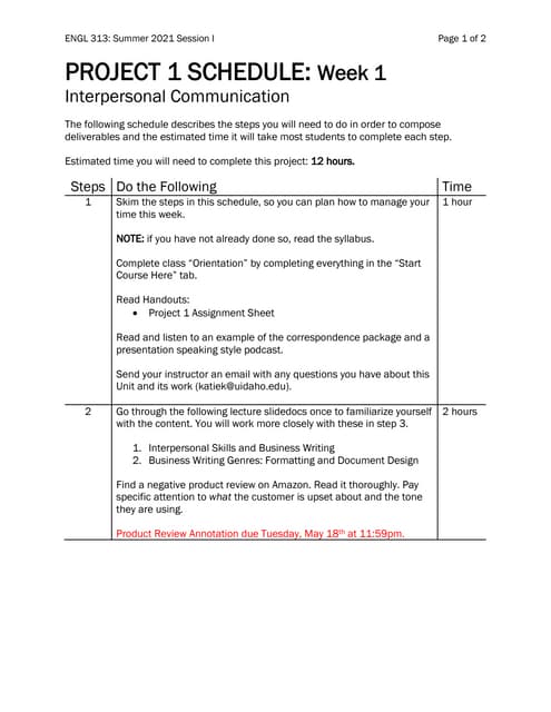 Project1 interpersonal communication_schedule | PDF