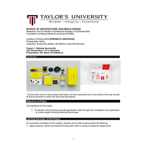 Project 1 ultimate survival kit project brief | PDF