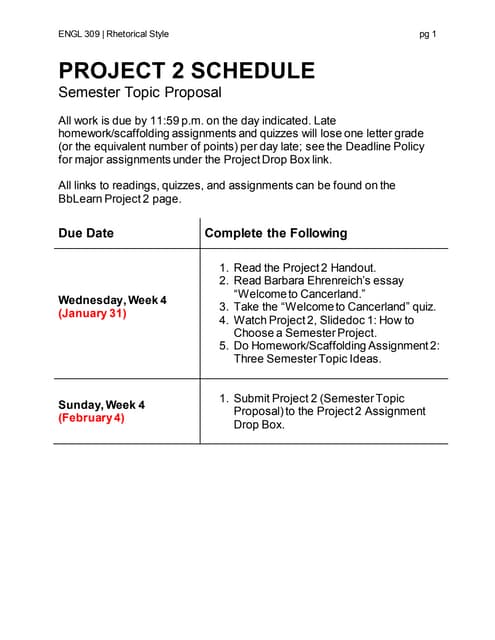 Unit4 schedule engl208_spring | PDF | Homework and Study | Education