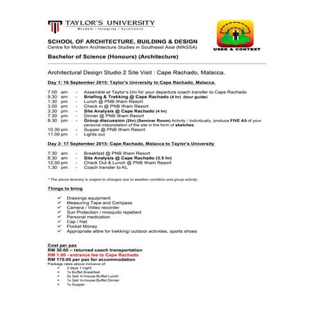 Project 2a site visit itinerary - cape rachado | PDF