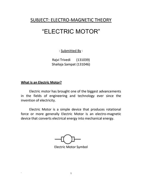 Electric motor and generator | PPT