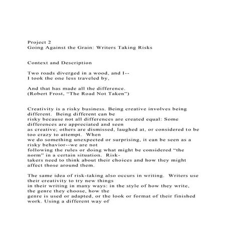 Project 2 Going Against the Grain Writers Taking Risks .docx