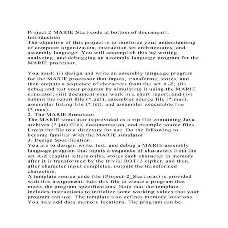 Project 2 MARIE Start code at bottom of document1. IntroductionT.docx