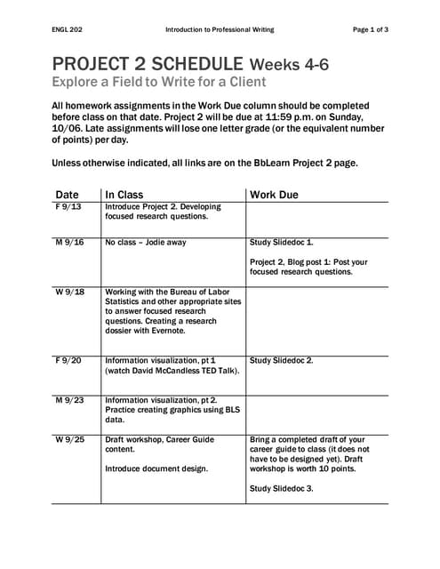 ENGL 202 Project 2 Schedule (SP17) | DOCX