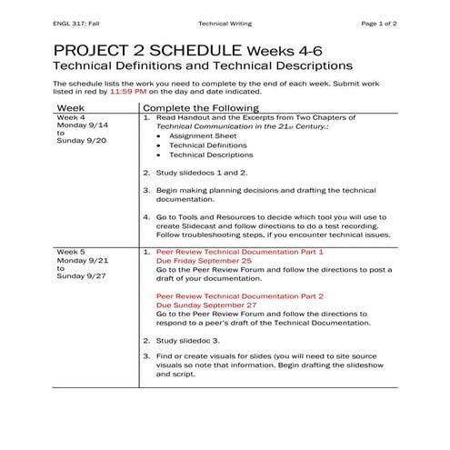 Project2 schedule engl317_fall2019_hybrid | PDF