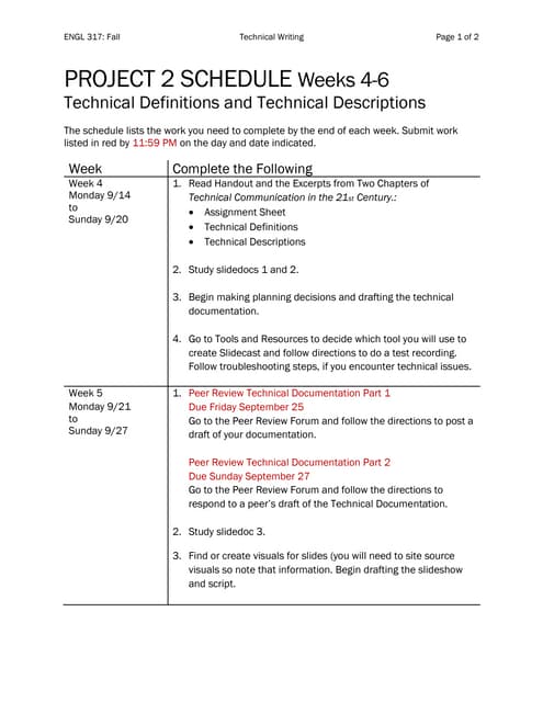 Project2 schedule engl317_fall2019_hybrid | PDF
