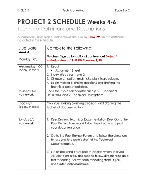 Eng 317H Project 2 Virtual Schedule Spring 2021 | PDF