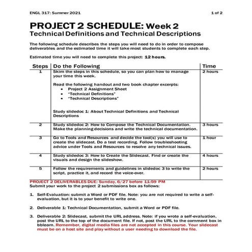 Project2 schedule steps_engl317_summer2021 | PDF