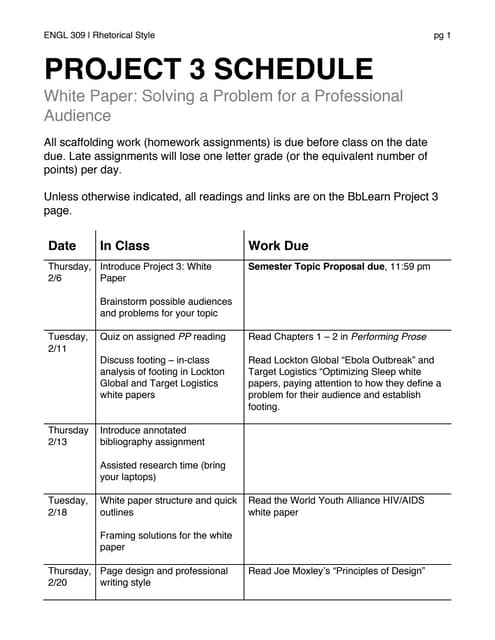 ENGL 309 Final Portfolio Schedule, FA 19 | PDF