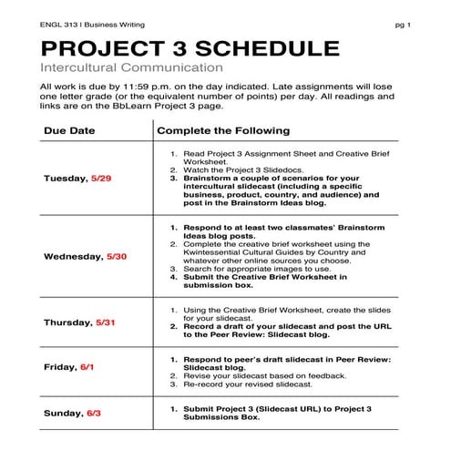 Eng 313 Project 3 Schedule | PDF