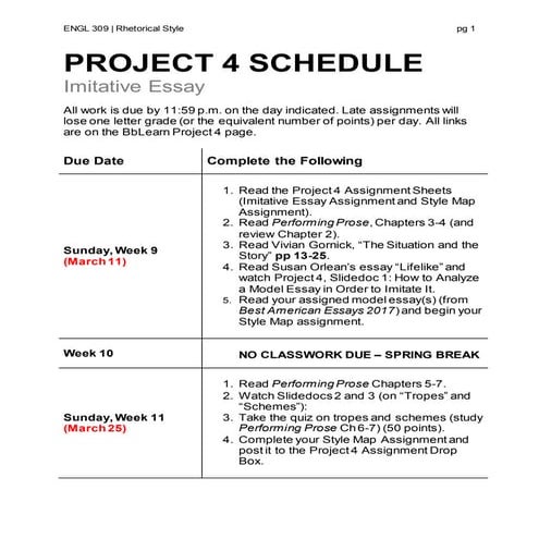 ENGL 309 Project 4 Assignment Sheet: Imitative Essay | DOCX