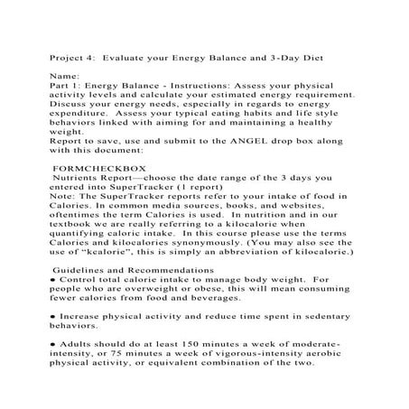 Project 4 Evaluate your Energy Balance and 3-Day Diet Name .docx