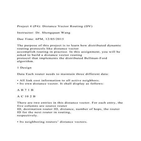 Project 4 (P4) Distance Vector Routing (DV)Instructor Dr.docx