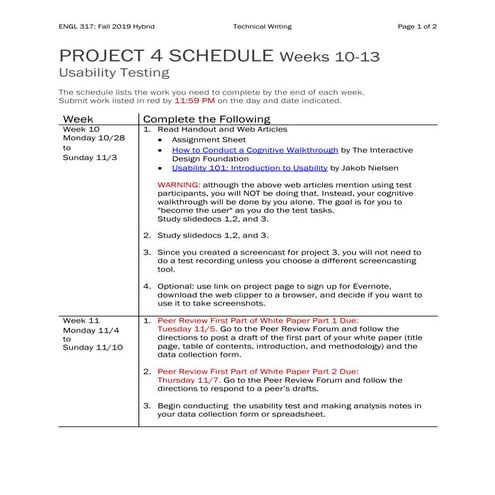 Project2 schedule engl317_fall2019_hybrid | PDF