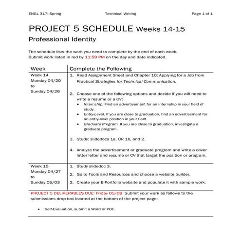 Project5 schedule engl317_spring | PDF
